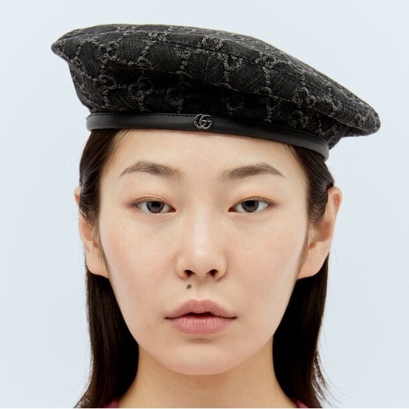 Gucci | Accessories | Gucci Gg Denim Beret Black Grey | Poshmark